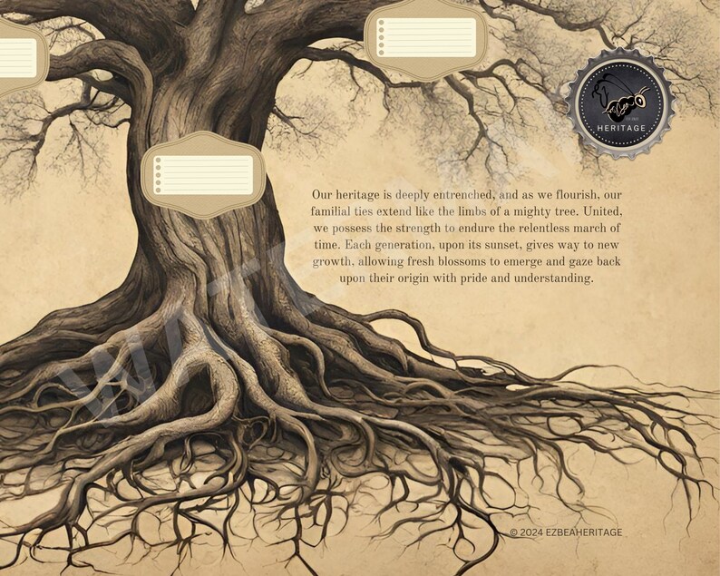 Genealogy Family Tree Template - Deep Roots Ancestors Pedigree Chart on ...