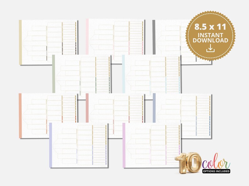 Printable Color-coded Family Tree Template Bundle With 5 Generations ...