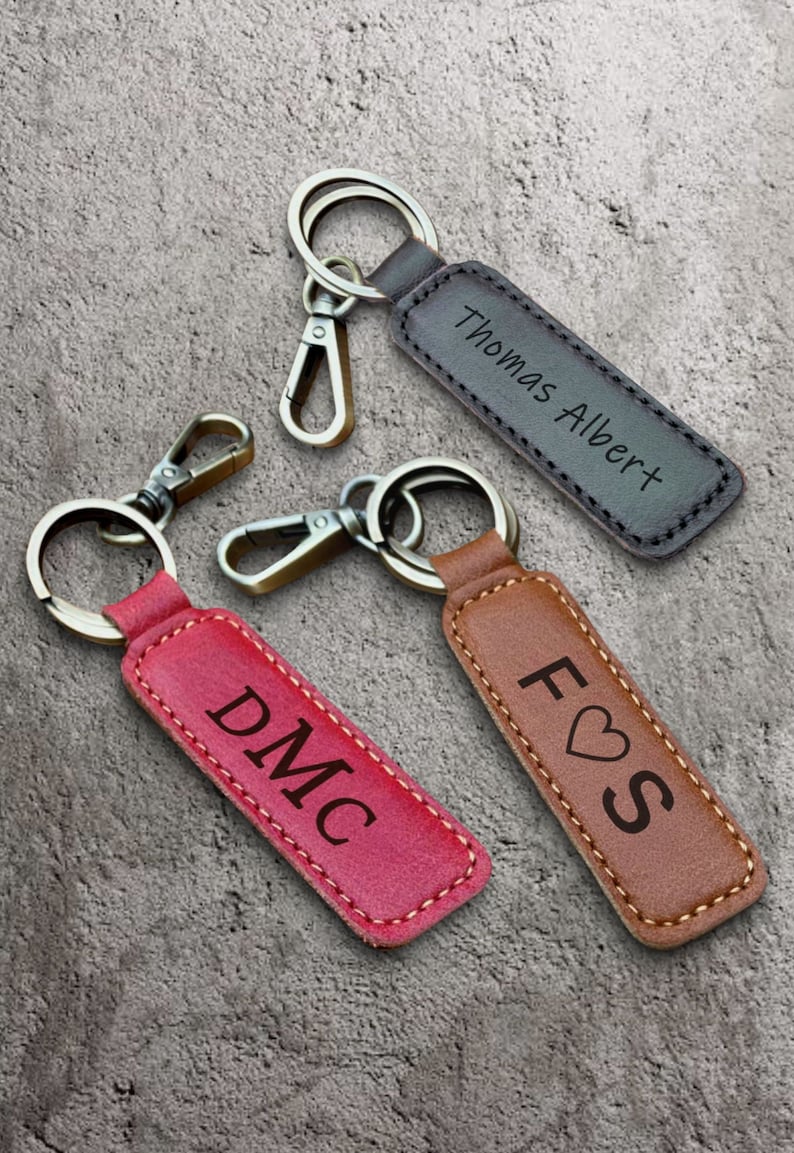 Personalized Christmas Gift, Keychain for Men, Engraved Leather Keyring ...
