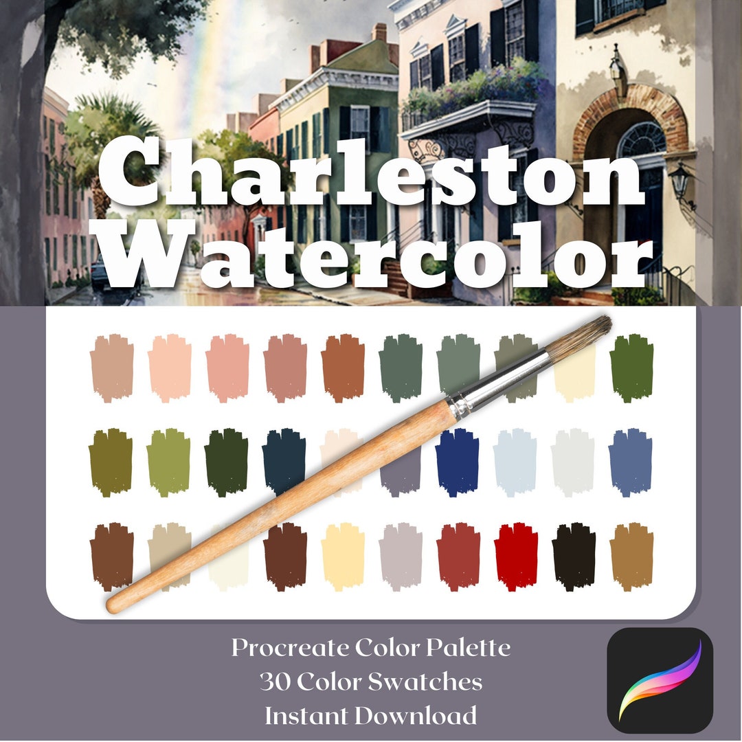 PROCREATE Color Palette CHARLESTON WATERCOLOR | 30 Color Swatches ...