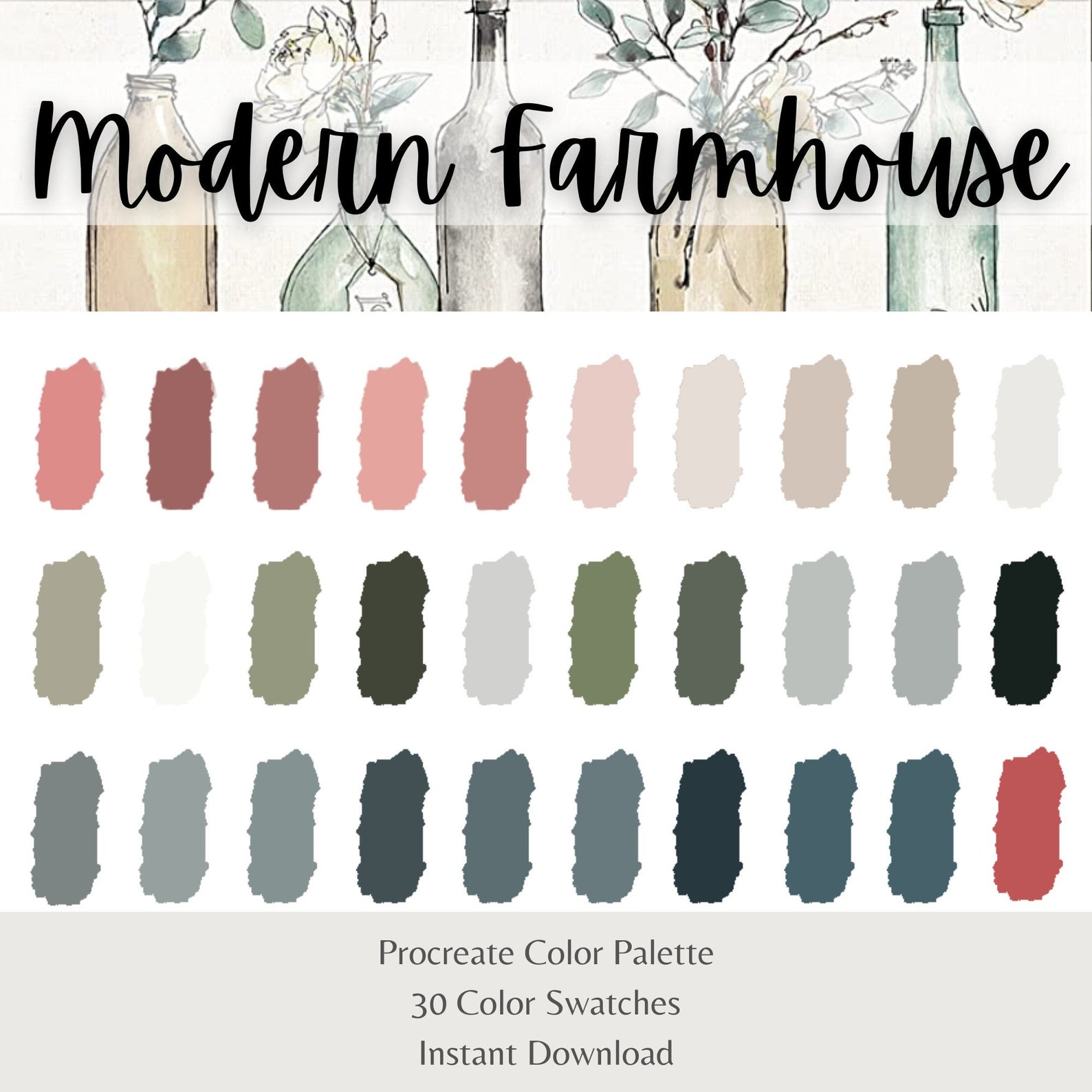 Procreate Color Palette MODERN FARMHOUSE | Color Swatches | Instant ...