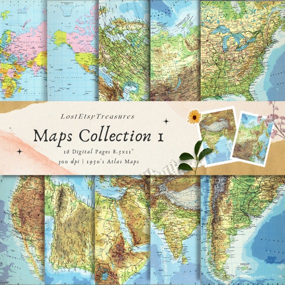 Vintage Maps Collection Printable Digital Paper Old Paper - Etsy