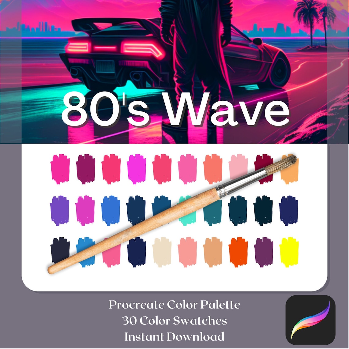PROCREATE Color Palette 80's WAVE | 30 Color Swatches | Instant ...