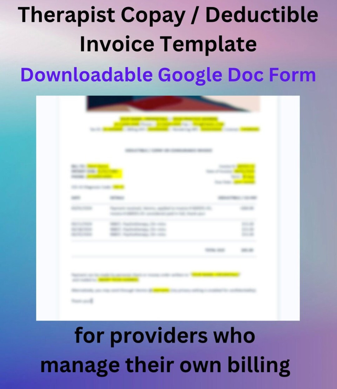 Therapist Deductible / Copay Invoice Template - Etsy