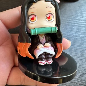Set of 6 Mini Demon Slayer Figures – Sitting Pose With Stands, Cute ...