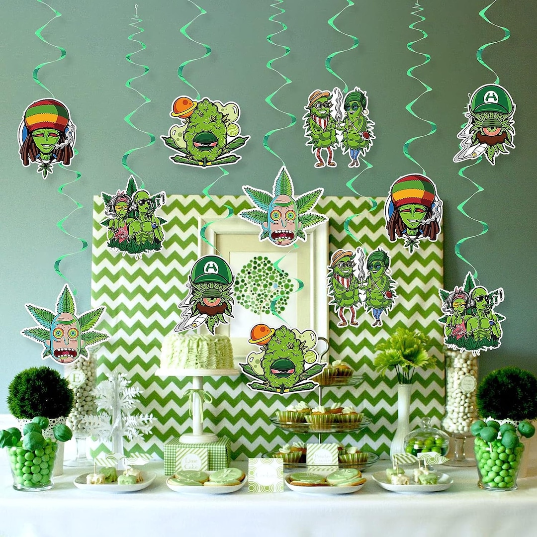 12 Pcs Pot Leaves Birthday Party Decorations Green Weed Leaves Party ...