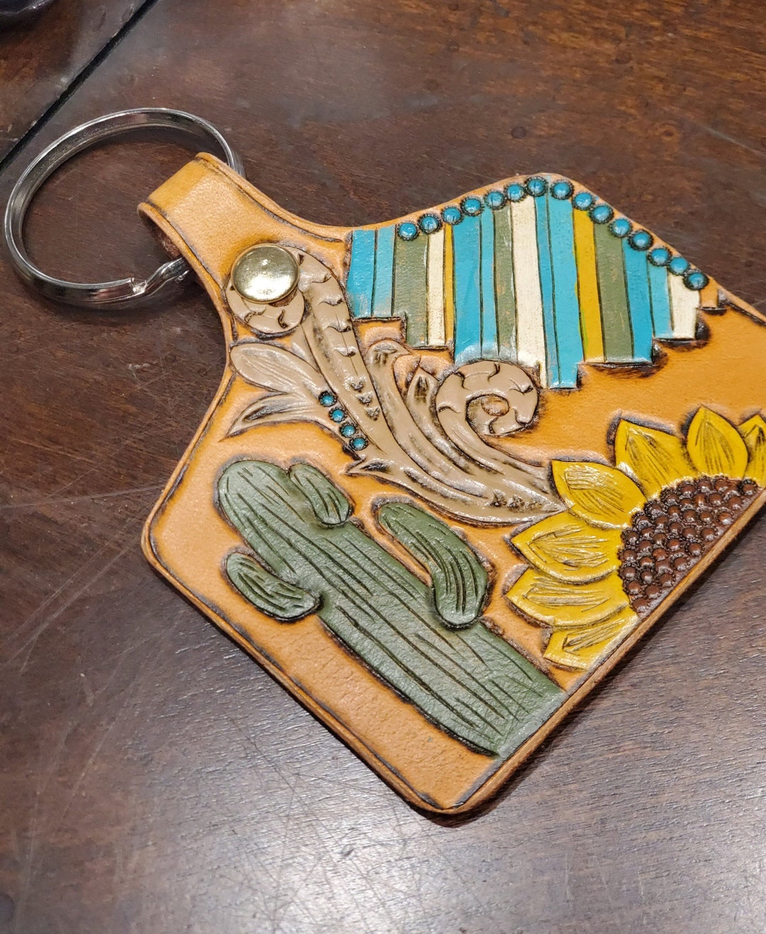 Tooled Leather Keychain - Etsy