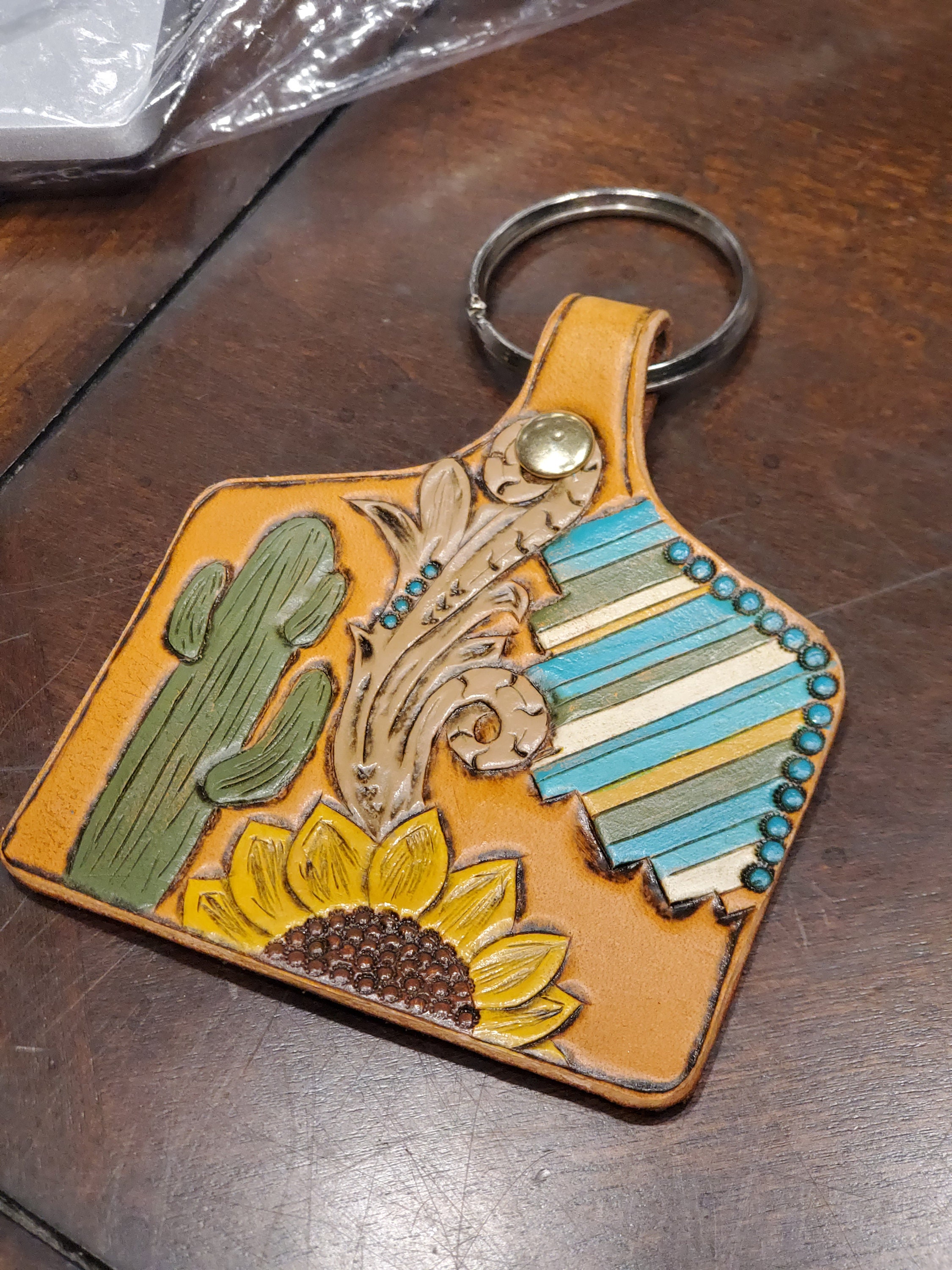 Tooled Leather Keychain - Etsy