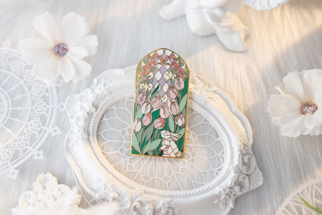 NEW Tulip & White Rabbit Enamel Pins, Bunny Pin, Decorative Brooch ...