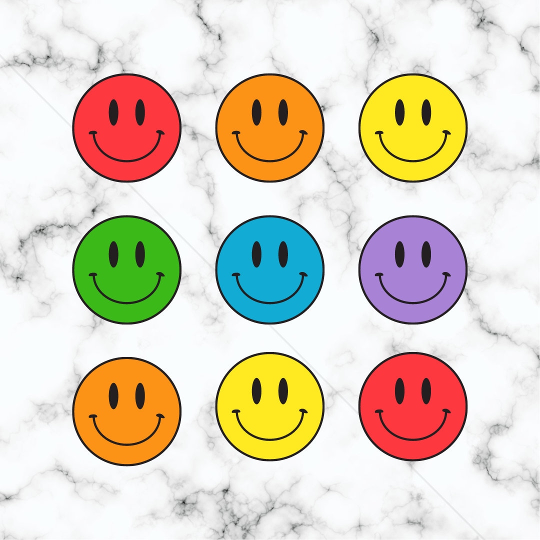 Primary Color Rainbow Happy Face Png, Print on Demand Cute Retro Png ...