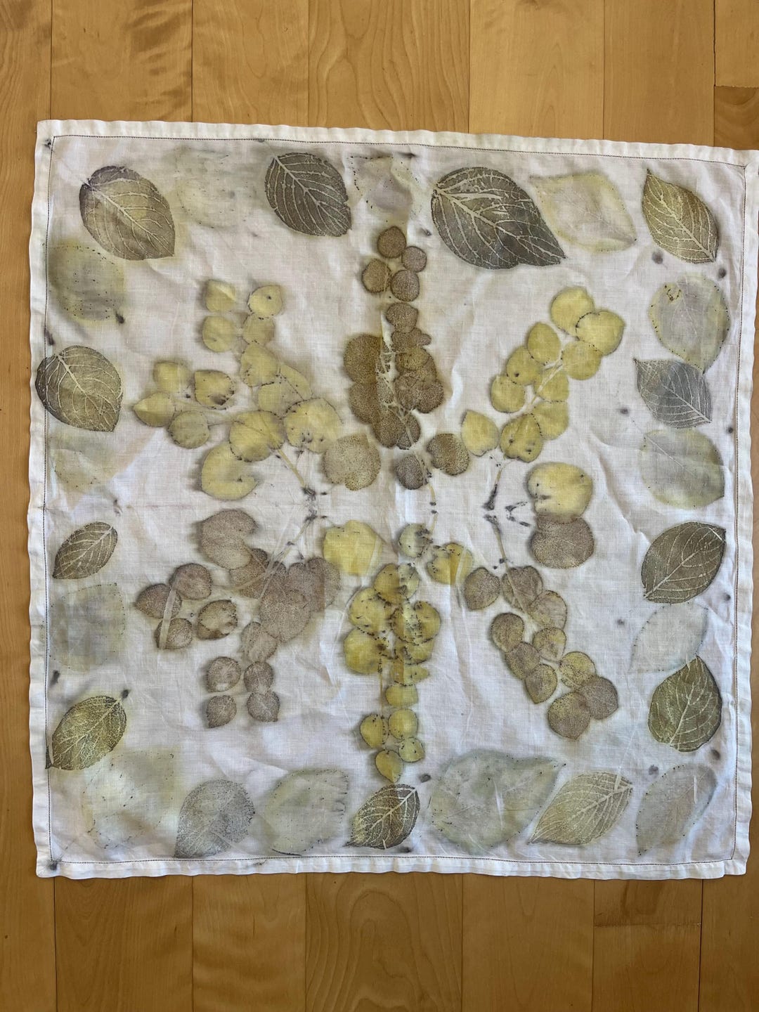 Eco Print Fabric, Botanical Print, Linen Tablecloth, Leaf Print ...