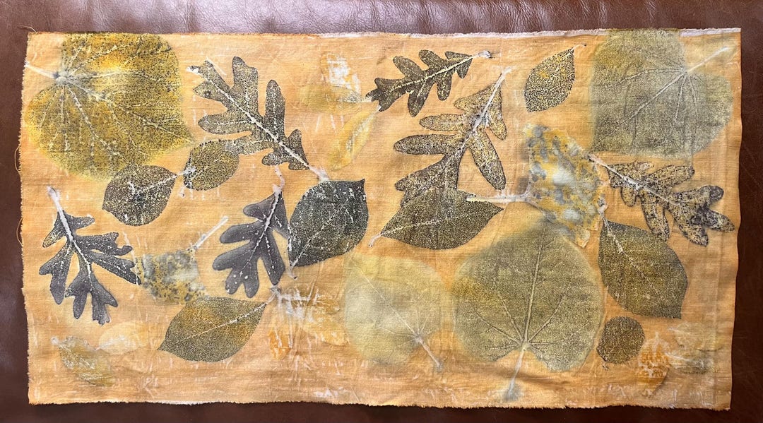 Eco Print Fabric, Botanical Print, Cotton Panel, Leaf and Flower Print ...