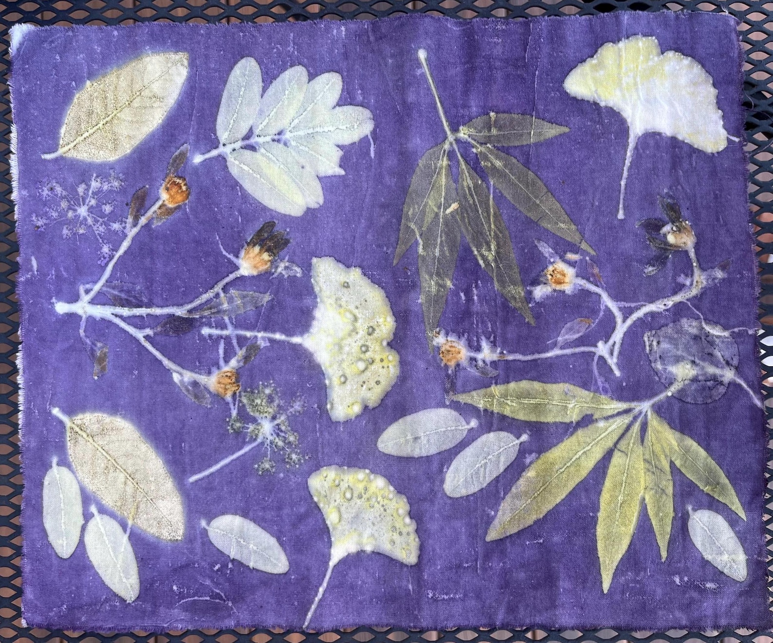 Eco Print Fabric, Botanical Print, Cotton Panel, Leaf and Flower Print ...