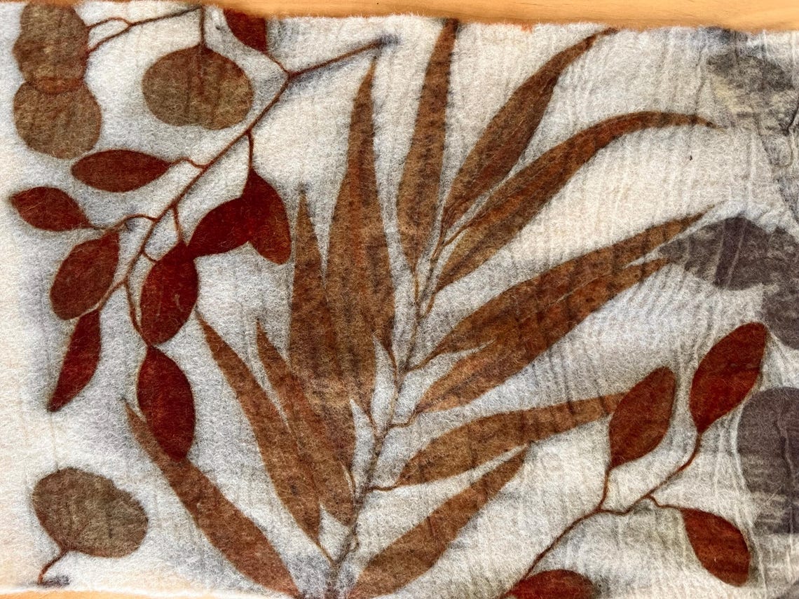 Eco Print Fabric, Scarf, Botanical Print, Original, Wool Panel, Leaf ...