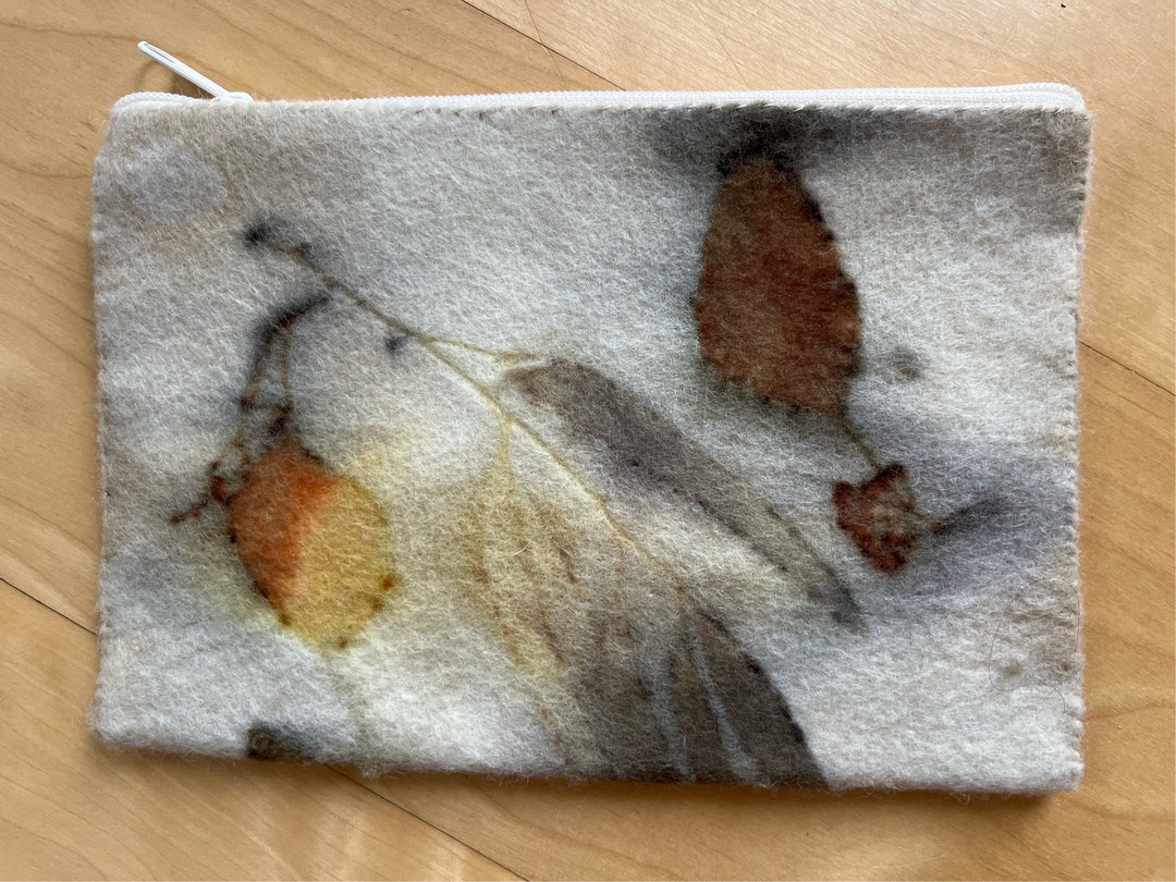 Eco Print Wool Felt Fabric on Canvas Pouch, Purse, Bag, Botanical Print ...