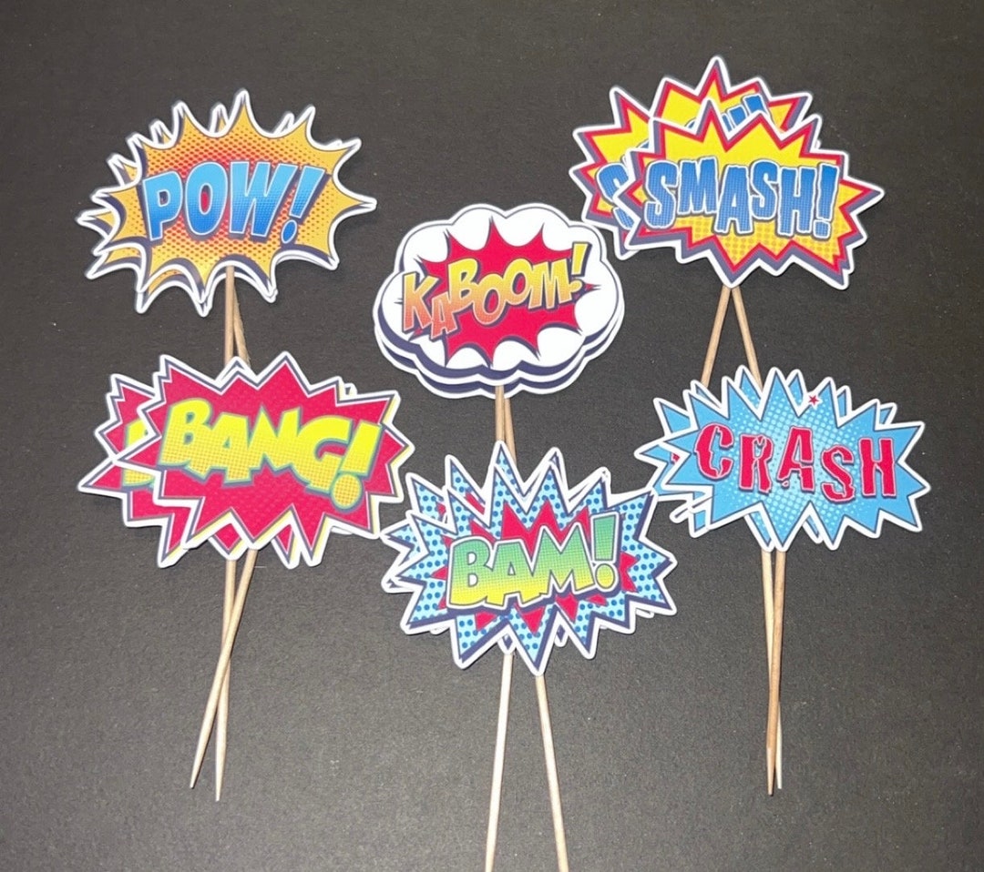Super Hero Cupcake Toppers, Comic Book Cupcake Toppers, Cake Topper ...