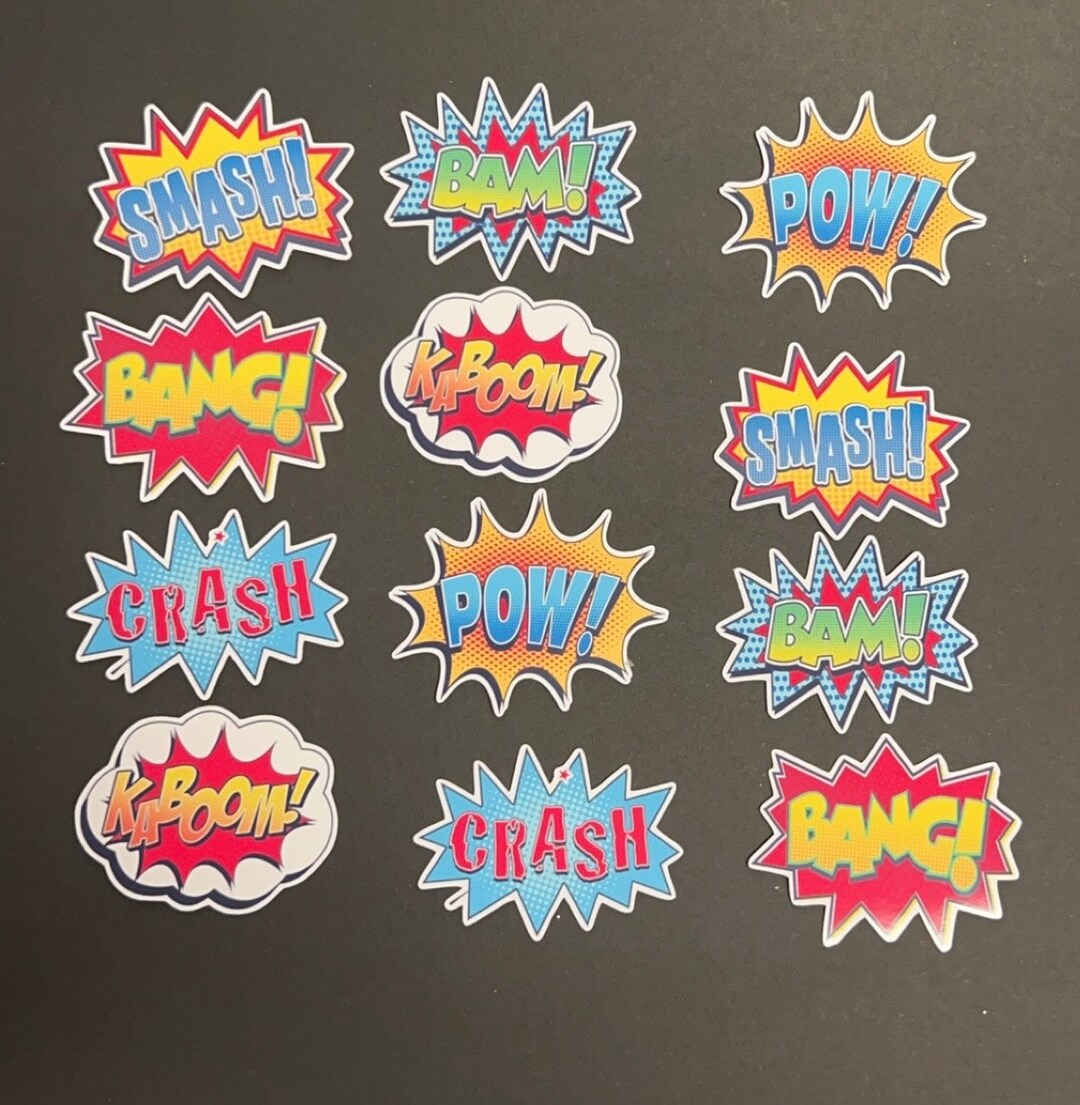 Super Hero Party Stickers, Comic Book Party Favors, Comic Book Birthday ...