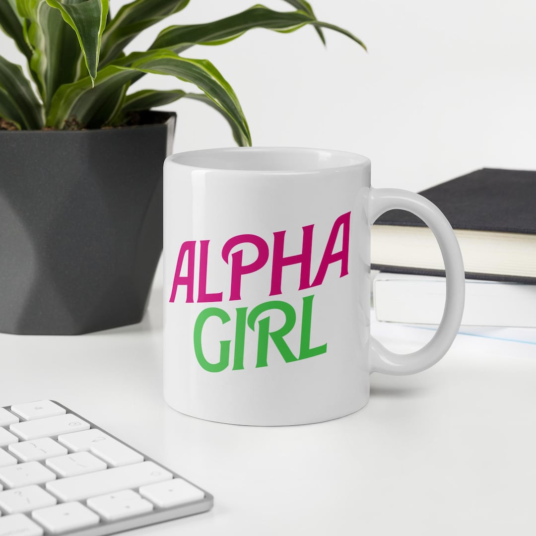 Alpha Girl Premium Coffee Mug | Alpha Kappa Alpha Gift | Pink and Green ...