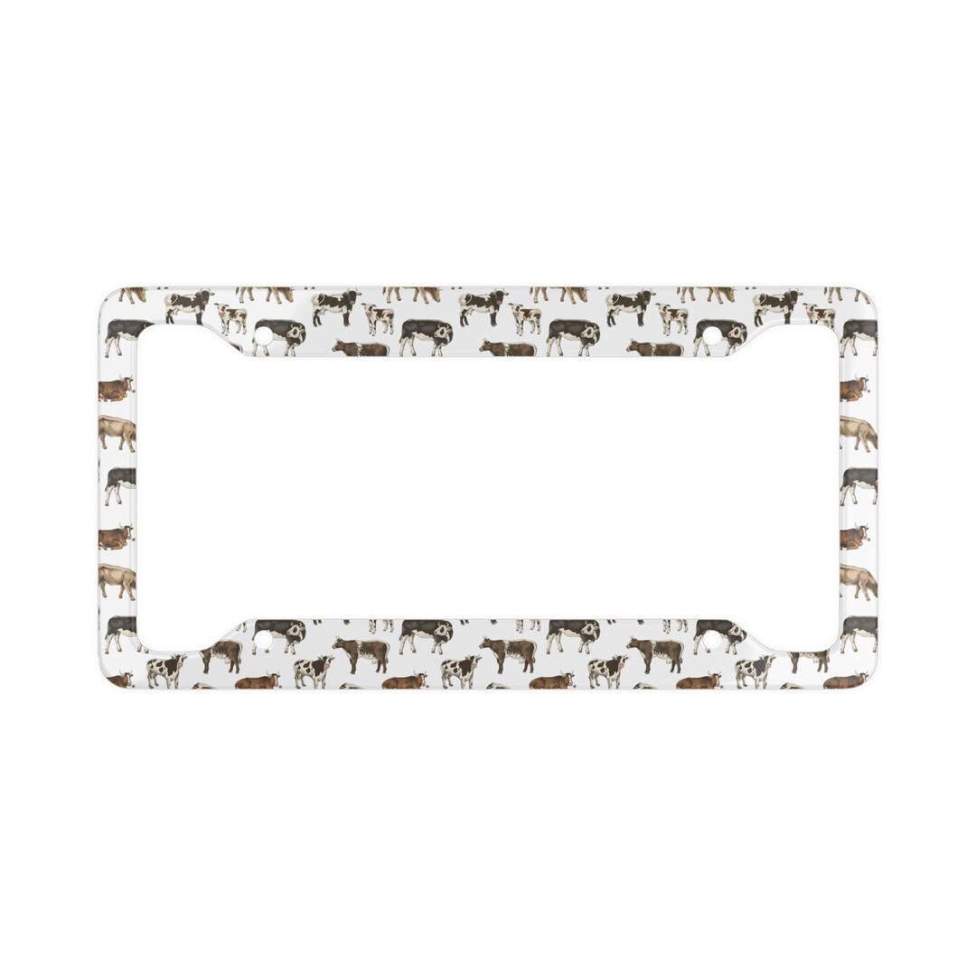 Cow License Plate Frame Black Background - Etsy