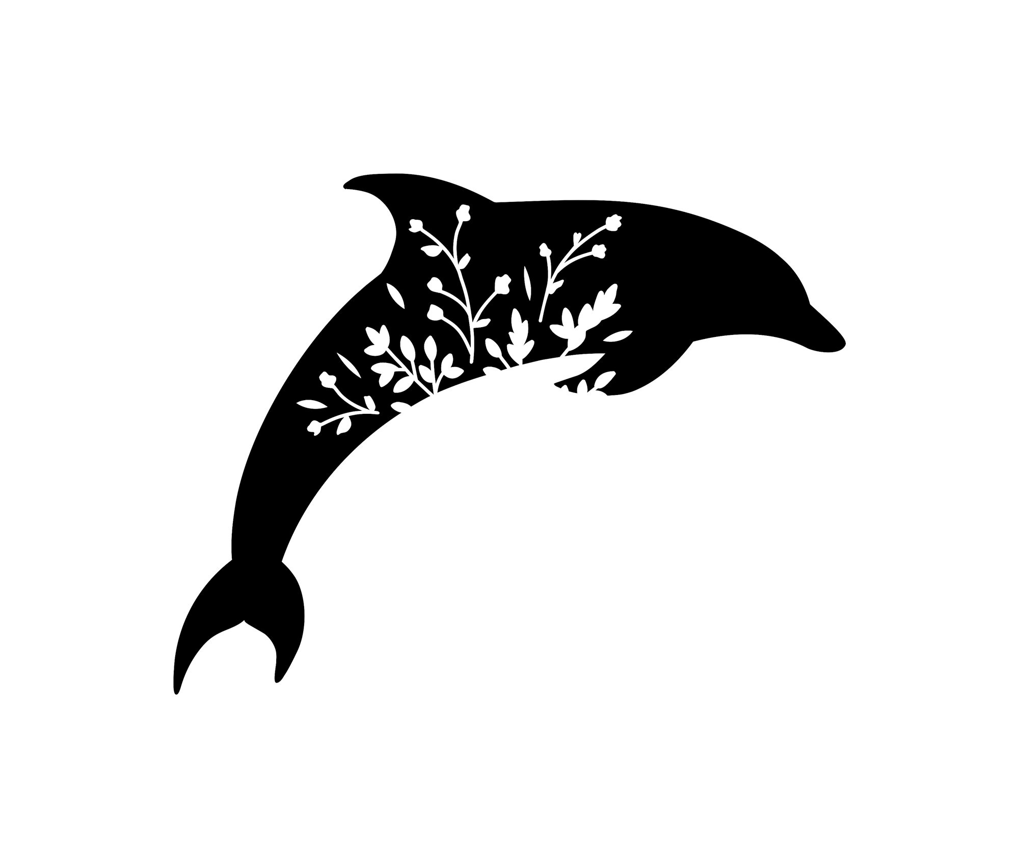 Dolphin Silhouette Vinyl Decal Floral Dolphin Car Decal Animal Decal ...