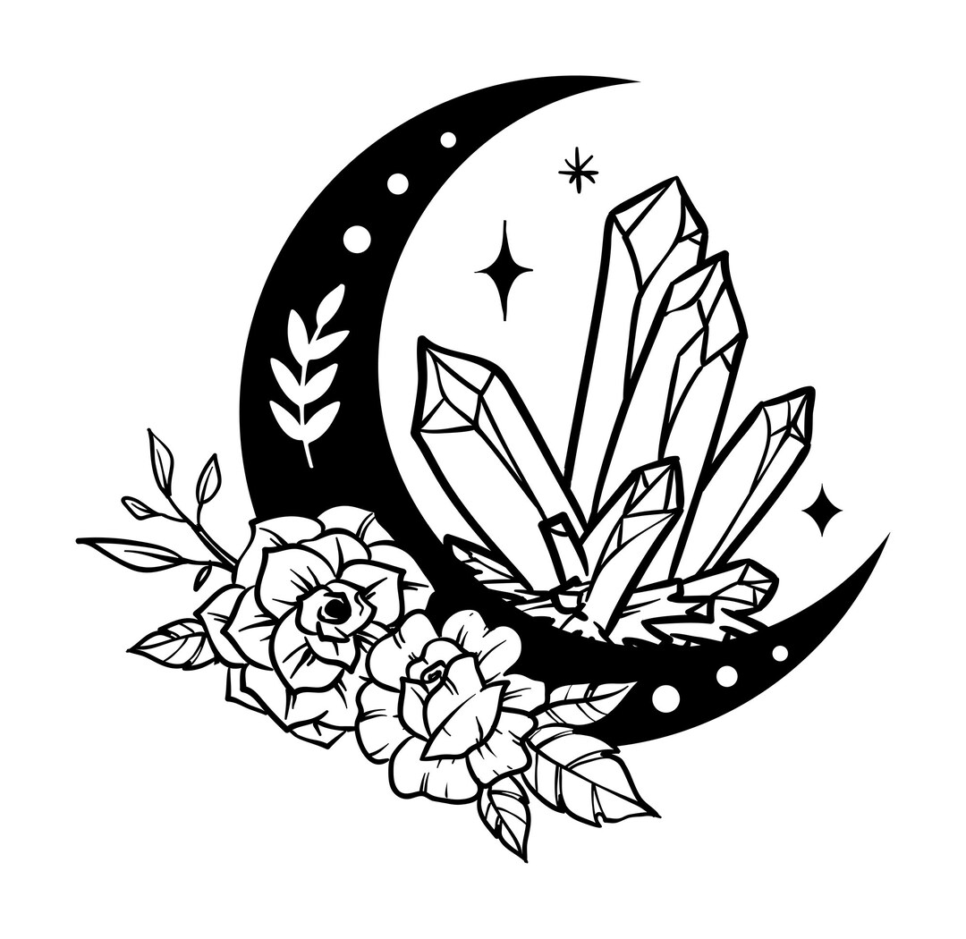 Celestial Crystal Moon Flowers Vinyl Decal - Etsy