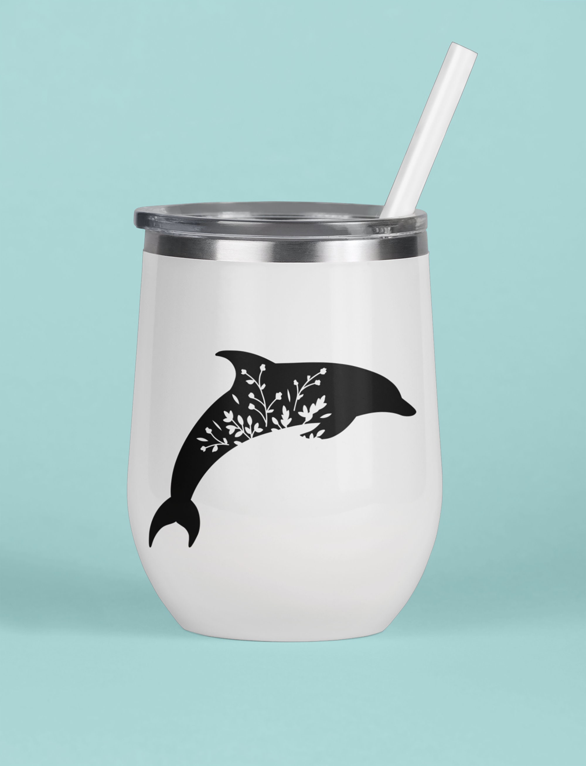 Dolphin Silhouette Vinyl Decal Floral Dolphin Car Decal Animal Decal ...