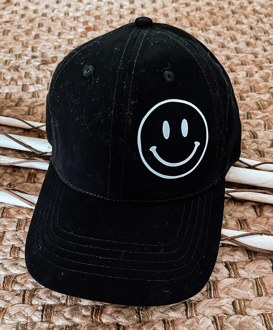 Smiley Face Hat, Smiley Face Ball Cap, Simple Smiley Hat, Neutral Hat ...