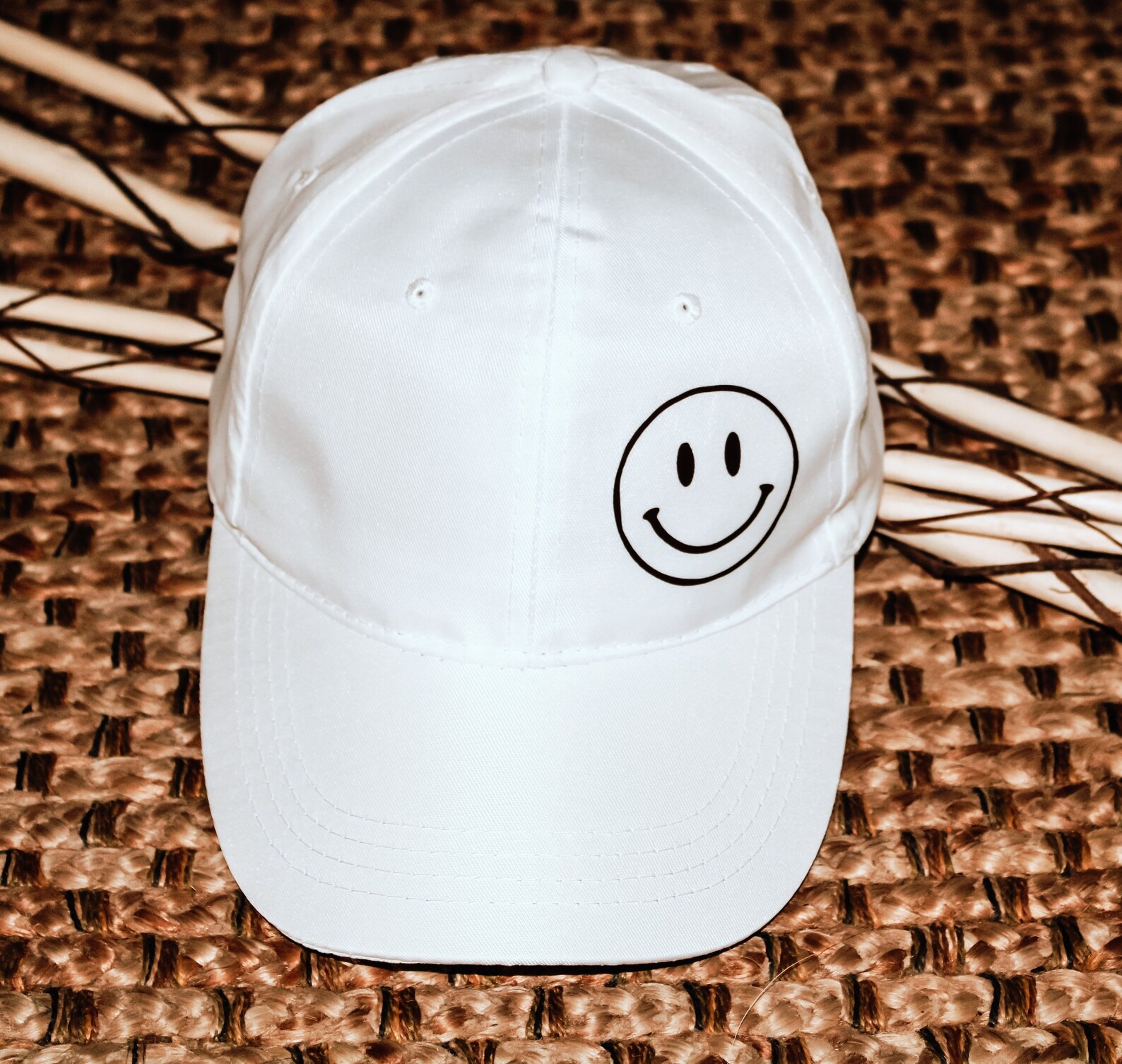 Smiley Face Hat, Smiley Face Ball Cap, Simple Smiley Hat, Neutral Hat ...