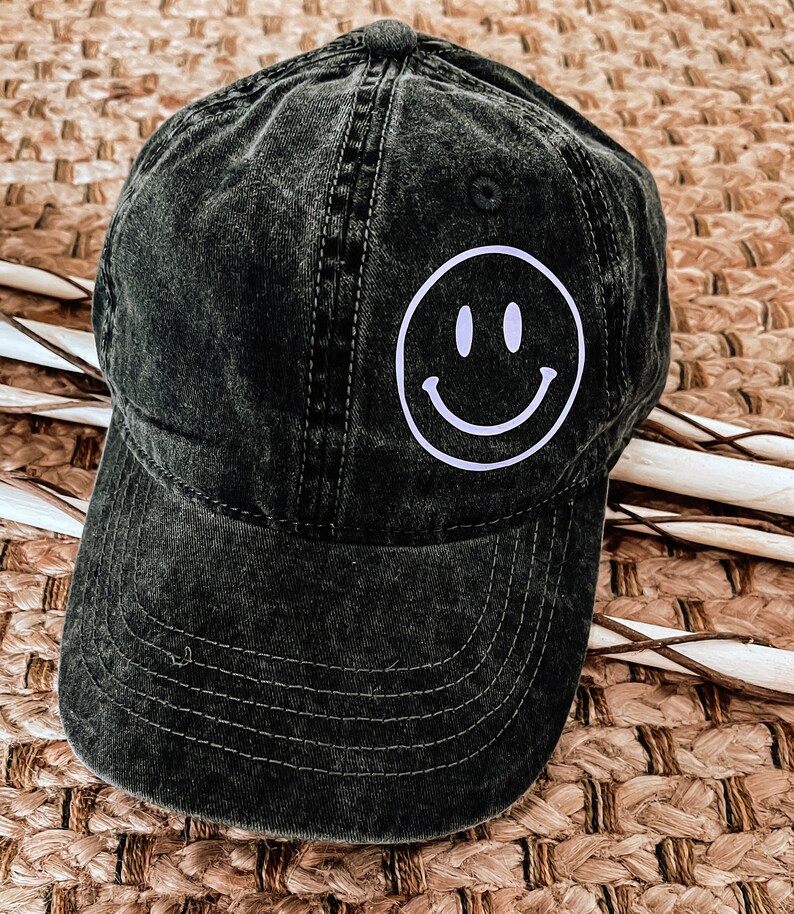 Smiley Face Hat, Smiley Face Ball Cap, Simple Smiley Hat, Neutral Hat ...