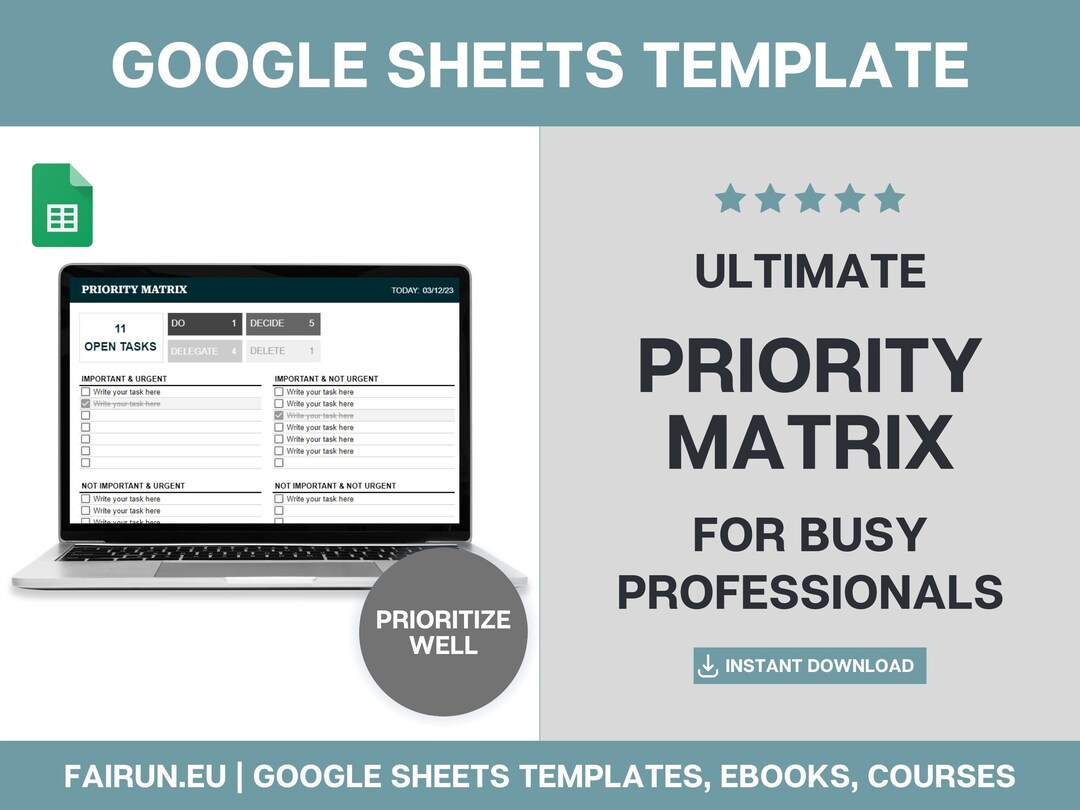 Eisenhower Matrix Etsy Printable to Do List, Google Sheets Priority ...