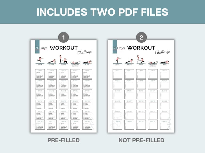 30 Day Workout Challenge for Women & Men | Daily Fitness Printable ...