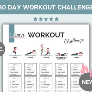 30 Day Workout Challenge for Women & Men | Daily Fitness Printable Workout Challenges | Home ...