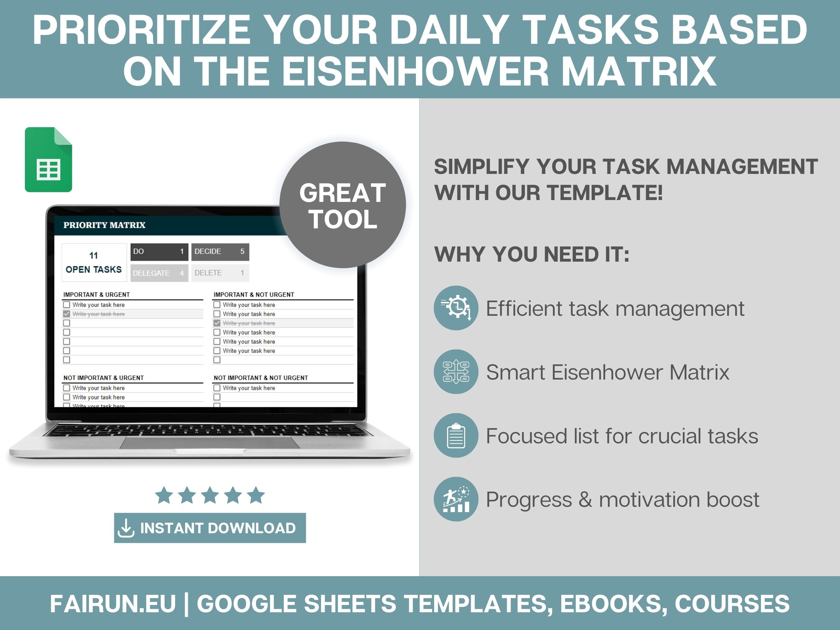Eisenhower Matrix Etsy Printable to Do List, Google Sheets Priority ...
