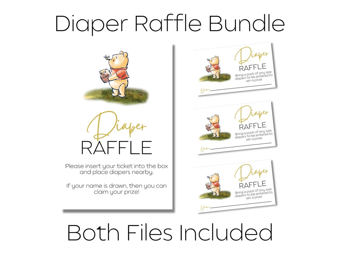 Winnie the Pooh Diaper Raffle Sign & Ticket Bundle, Pooh Bear Bring A ...
