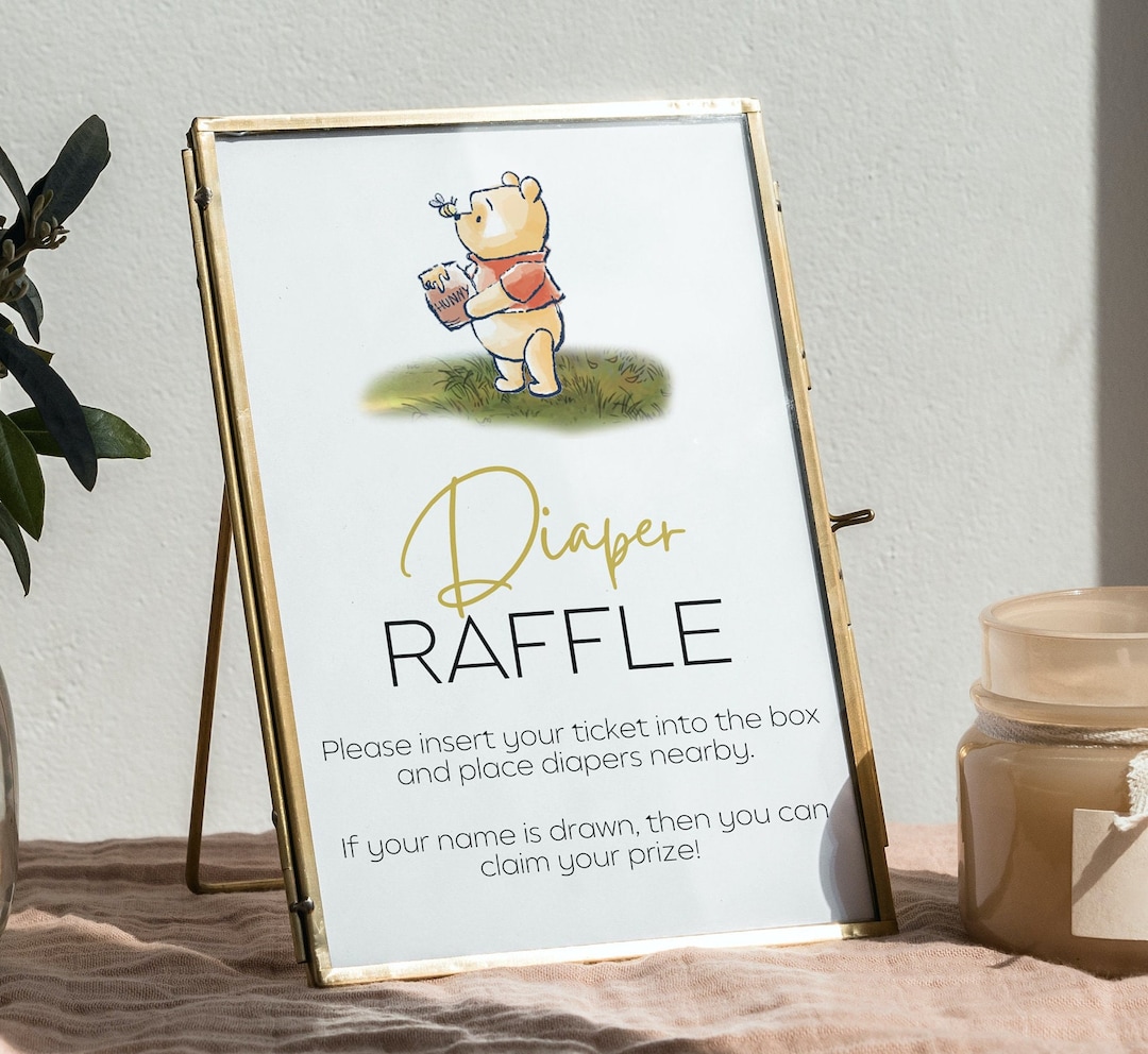 Winnie the Pooh Diaper Raffle Sign & Ticket Bundle, Pooh Bear Bring A ...