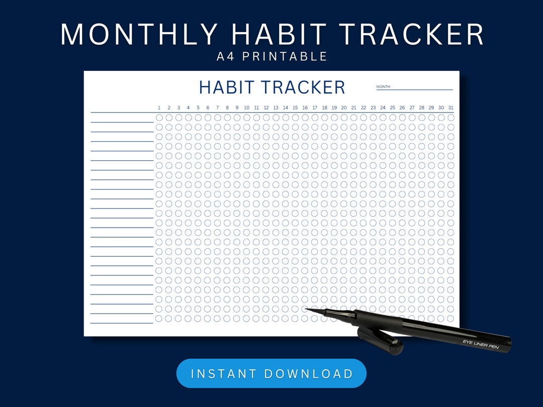 Monthly Habit Tracker Printable | Daily Habit Tracker Template | Goal ...