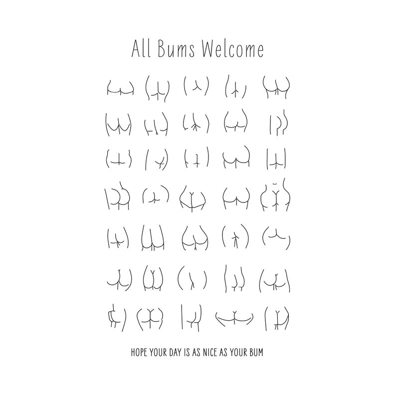 All Bums Welcome Print | Bathroom Art | Cute Bathroom Butts | Bum ...