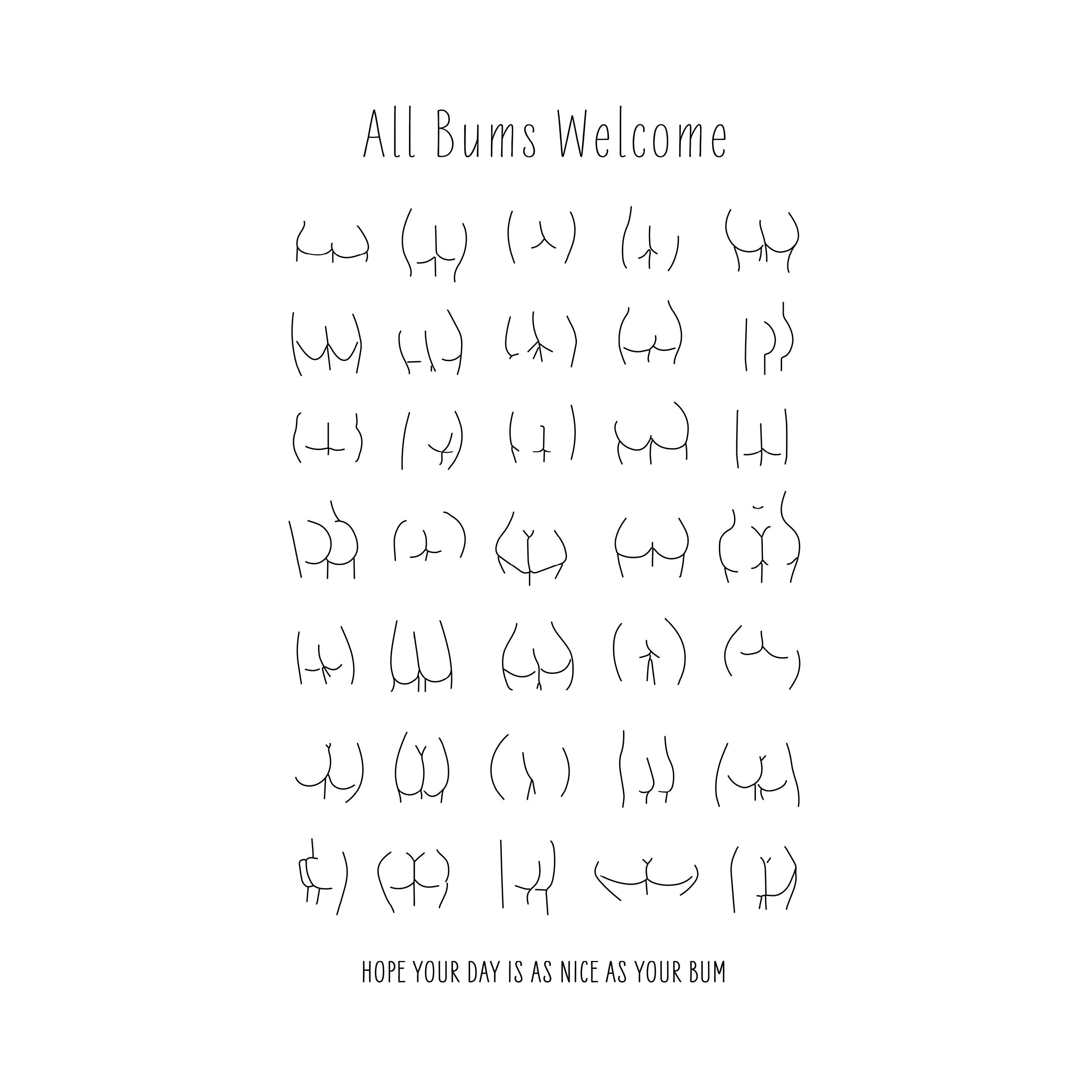 All Bums Welcome Print, Bathroom Art, Cute Bathroom Butts, Bum Collage ...