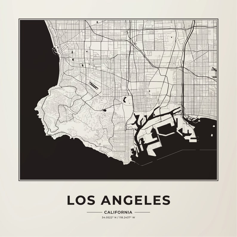 Los Angeles Map Print, Los Angeles Maps, City Map Prints, Wall Art, Los ...