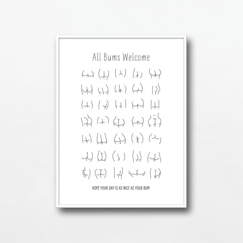 All Bums Welcome Print, Bathroom Art, Cute Bathroom Butts, Bum Collage ...