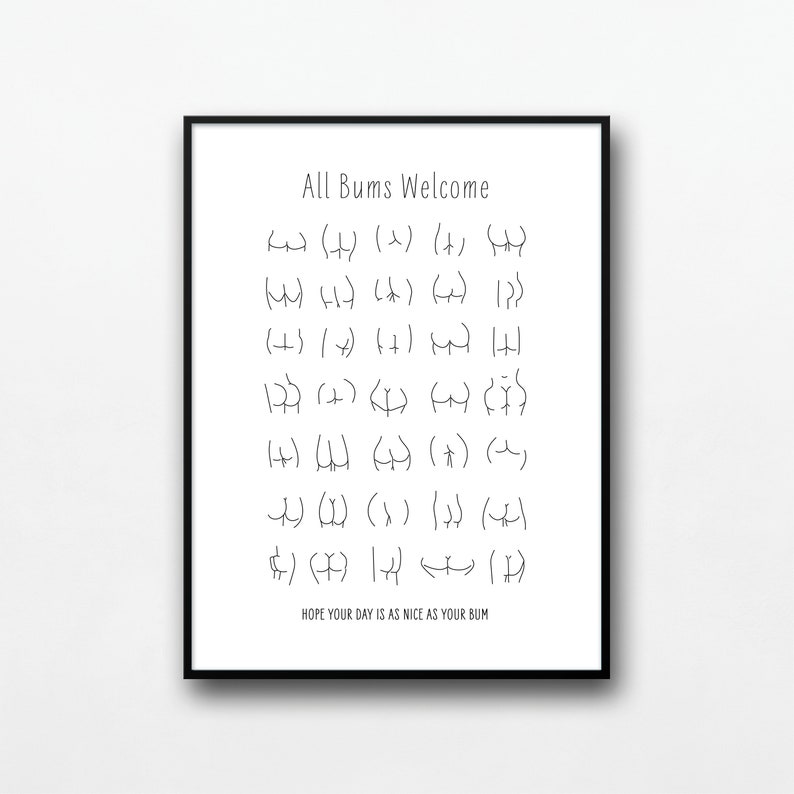 All Bums Welcome Print | Bathroom Art | Cute Bathroom Butts | Bum ...
