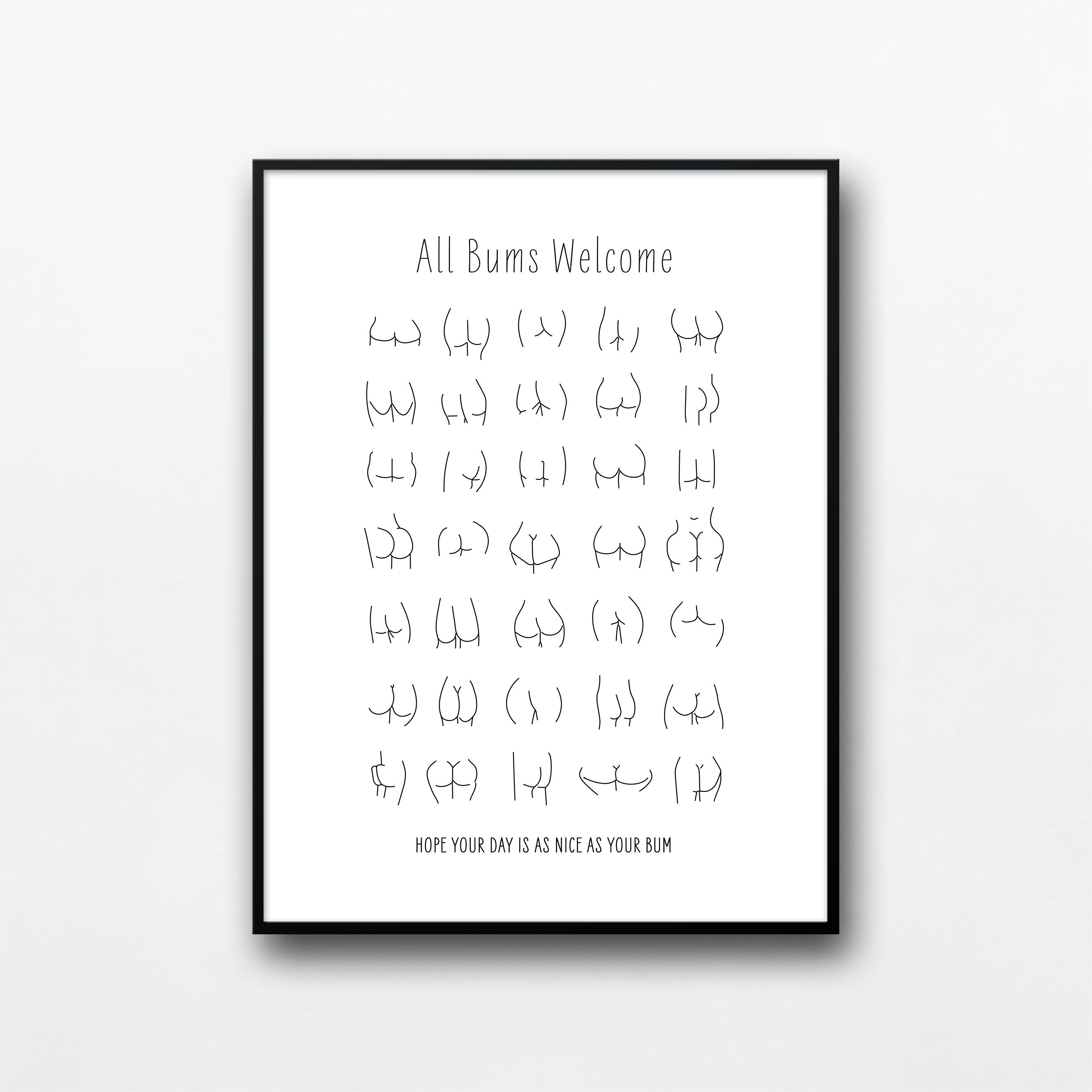 All Bums Welcome Print, Bathroom Art, Cute Bathroom Butts, Bum Collage ...