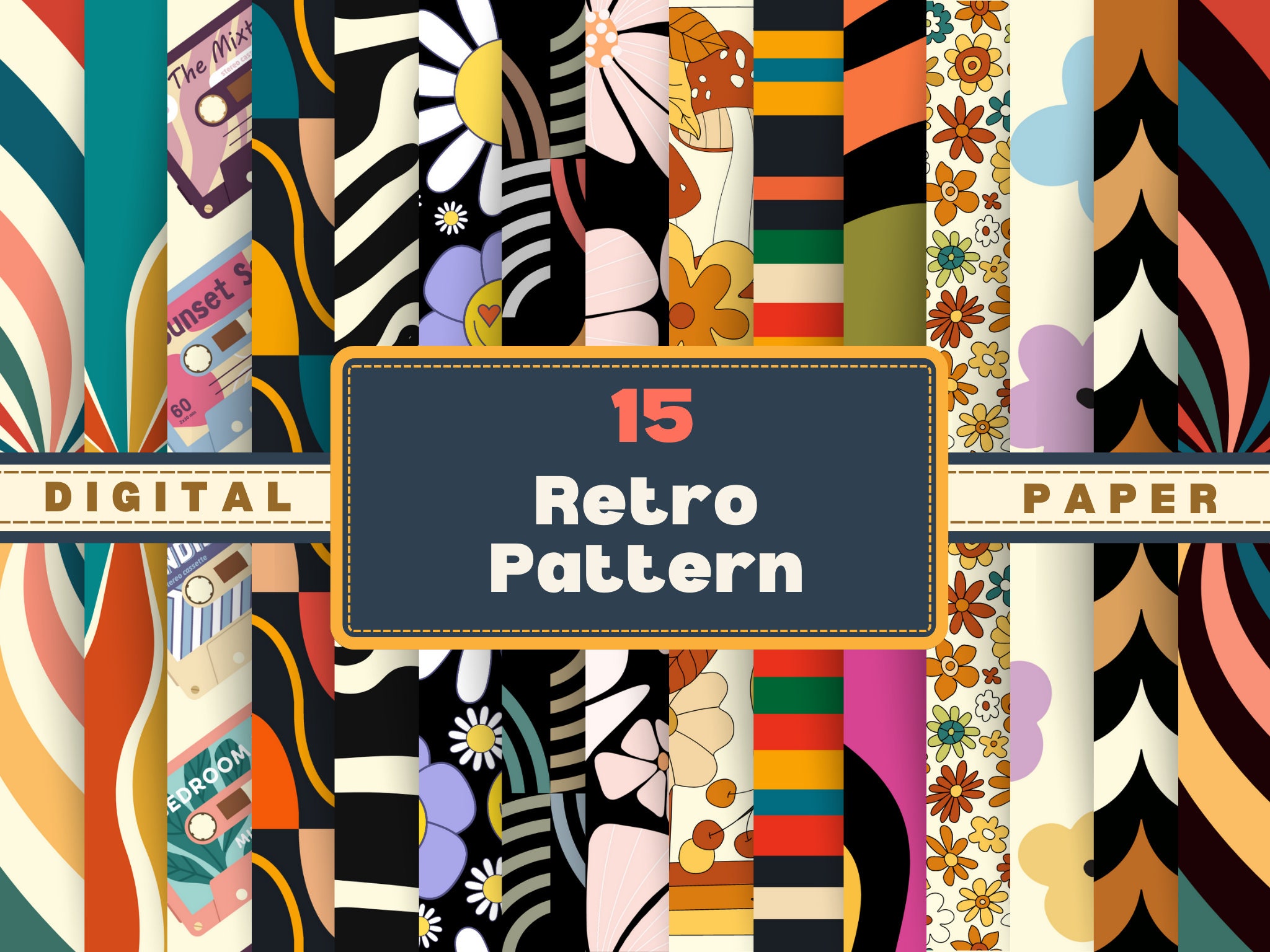 Retro Pattern Retro Papers Digital Paper Patterned Paper - Etsy