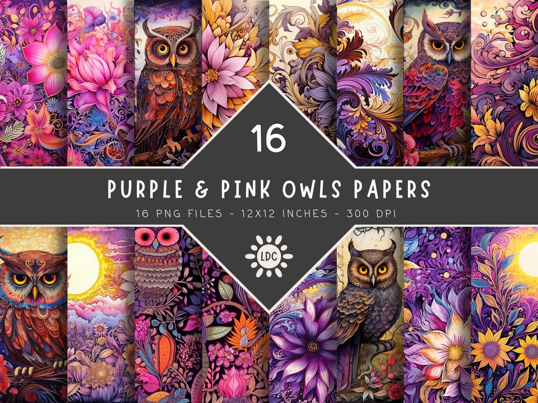 16 Purple and Pink Owls Digital Scrapbook Backgrounds DIY Crafts ...