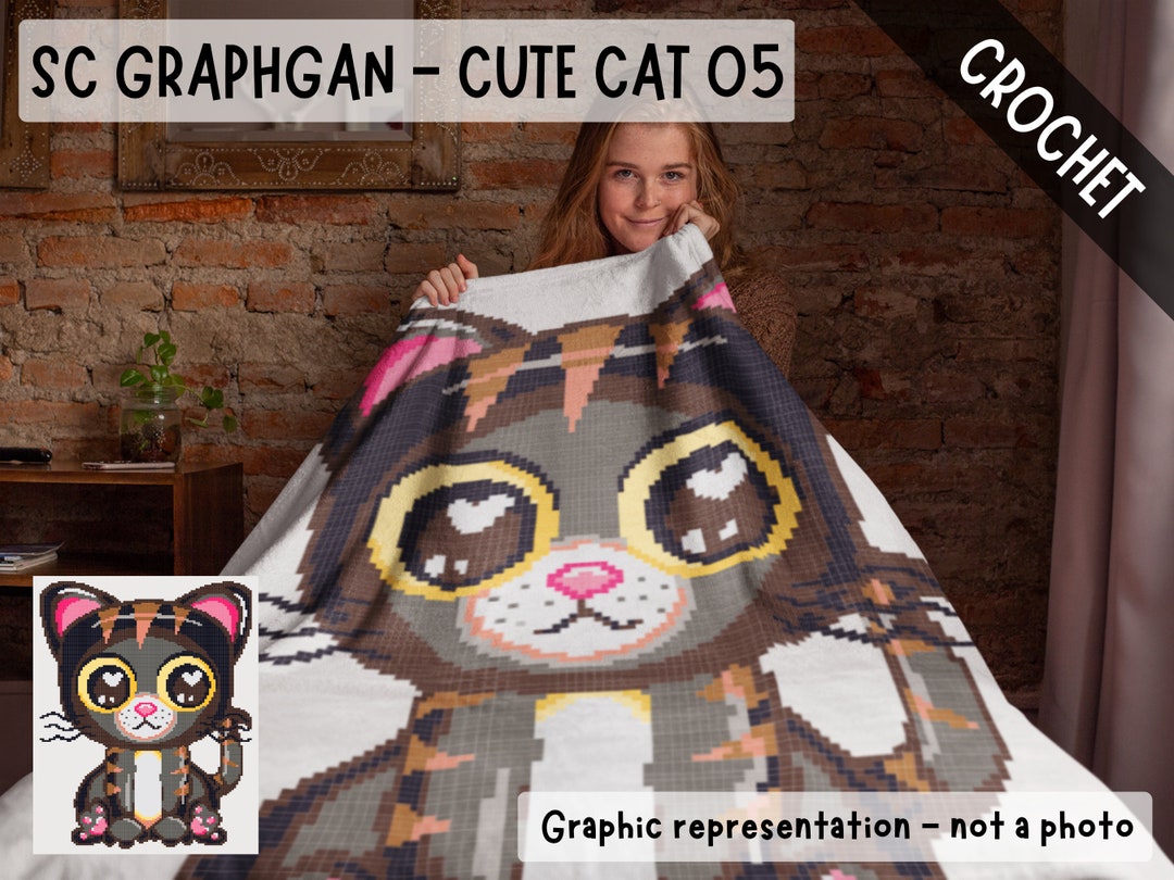 Cute Cat 05 Crochet Pattern for Cozy Blanket Made Using Sc Graphgan ...