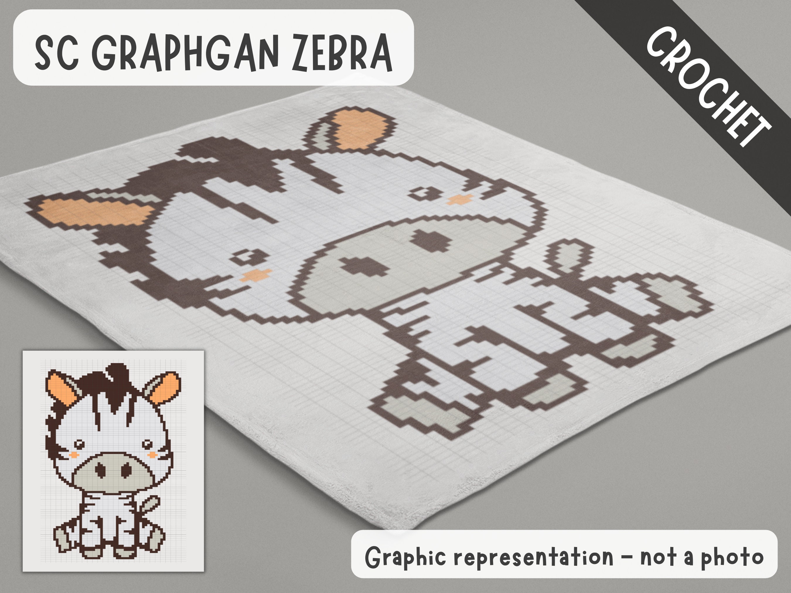 Zebra Crochet Blanket Pattern Made Using Sc Graphgan Chart Cute Animal ...
