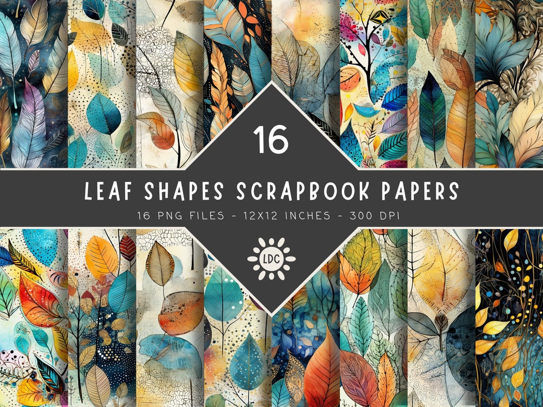 16 Leaf Shapes Digital Scrapbook Backgrounds DIY Crafts Printable ...