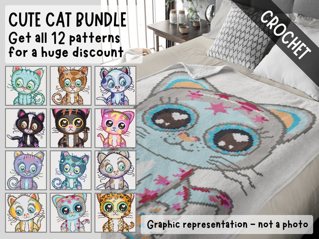 12 X Cute Cat Crochet Patterns for Cozy Blanket Made Using Sc Graphgan ...