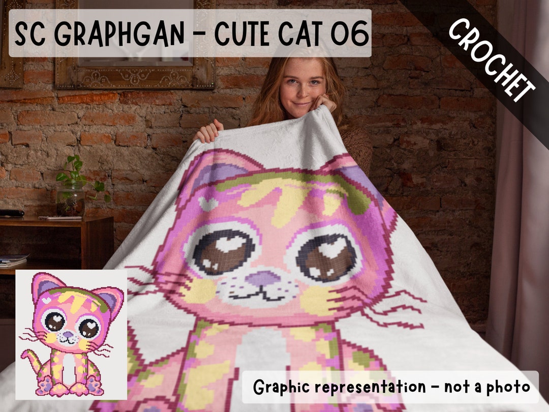 Cute Cat 06 Crochet Pattern for Cozy Blanket Made Using Sc Graphgan ...