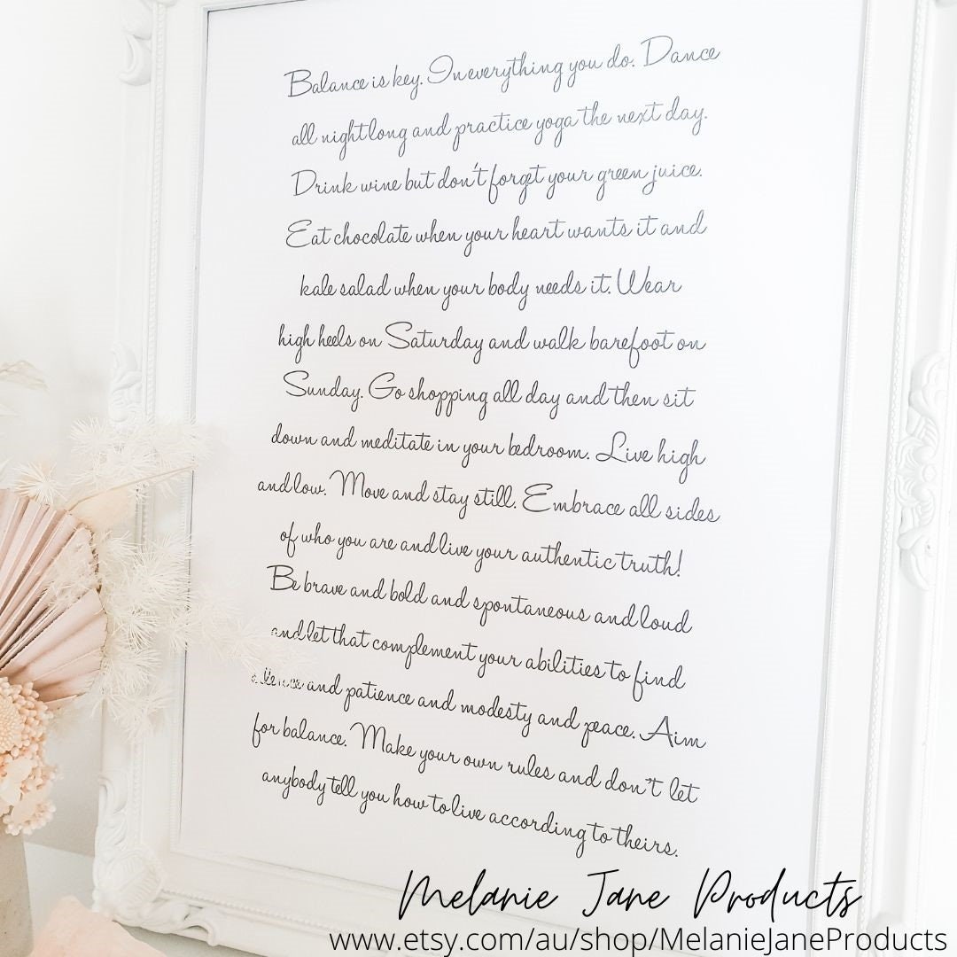 Balance is the Key in Everything You Do 30x40cm Print - Etsy